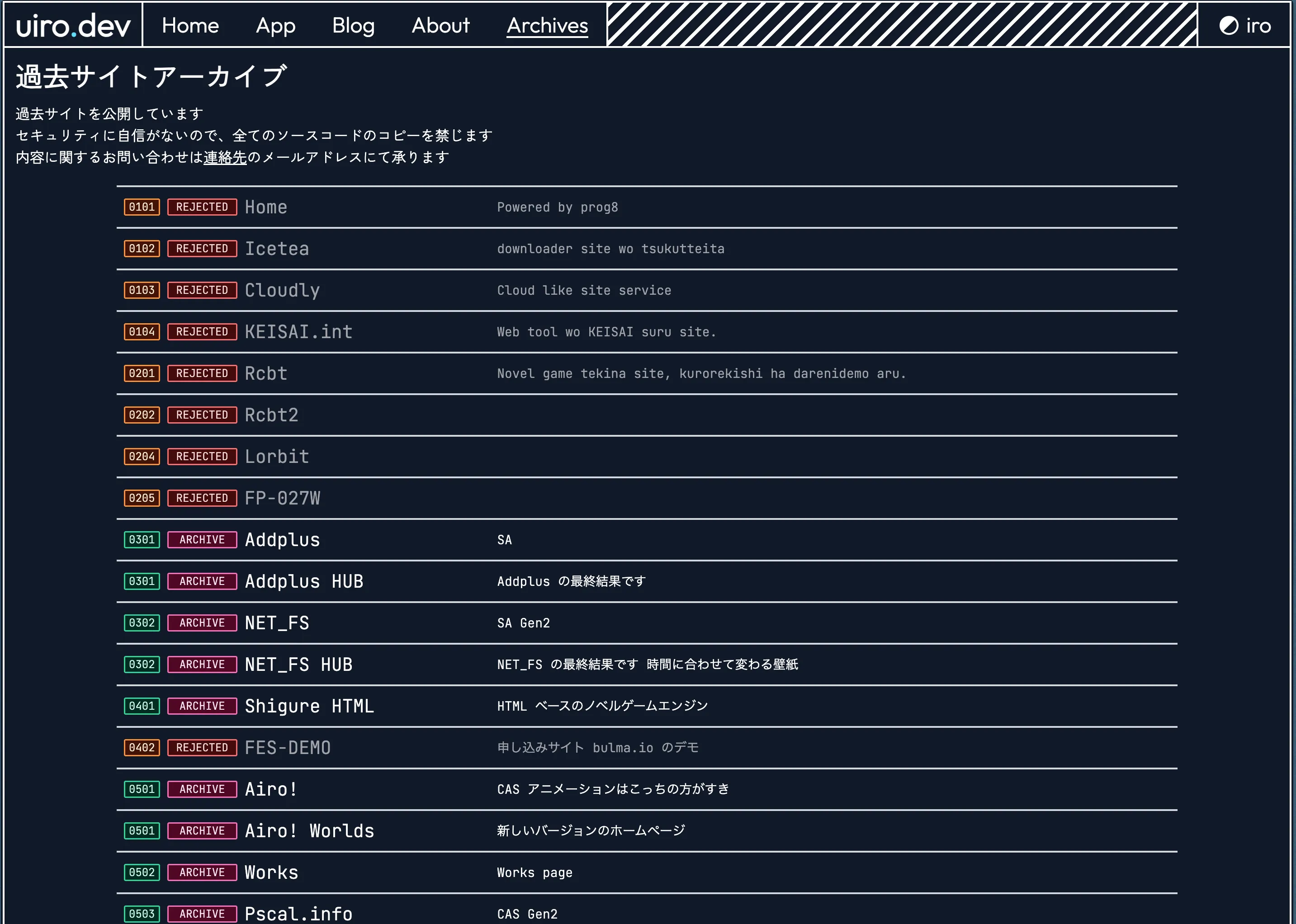過去作と黒歴史を管理するアーカイブシステムを構築してみた【ポートフォリオサイト】 | uiro.dev